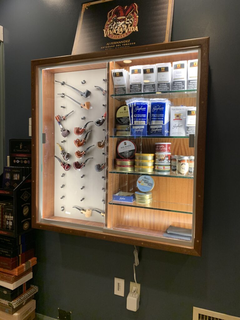Custom Mahogany Pipe Display w/ Rubber Clips Tempered Glass Shelves ...